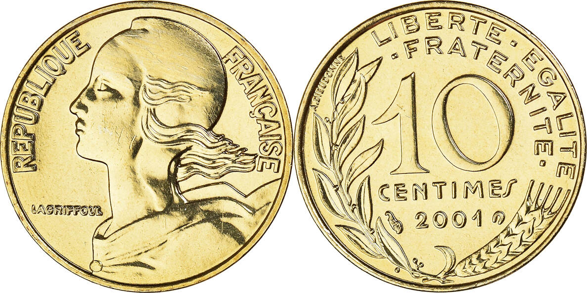 France 10 Centimes 2001 Paris Coin, Marianne, Paris, BU MS(65-70) | MA ...