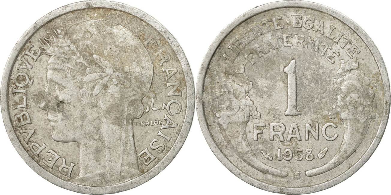 France Franc 1958 B Coin, Morlon, Beaumont - Le Roger, Aluminum VF(20 ...