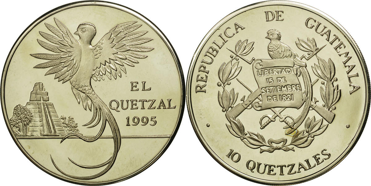 Guatemala 10 Quetzales 1995 Tower Coin, Tower, Copper-nickel, KM:2f.1 ...