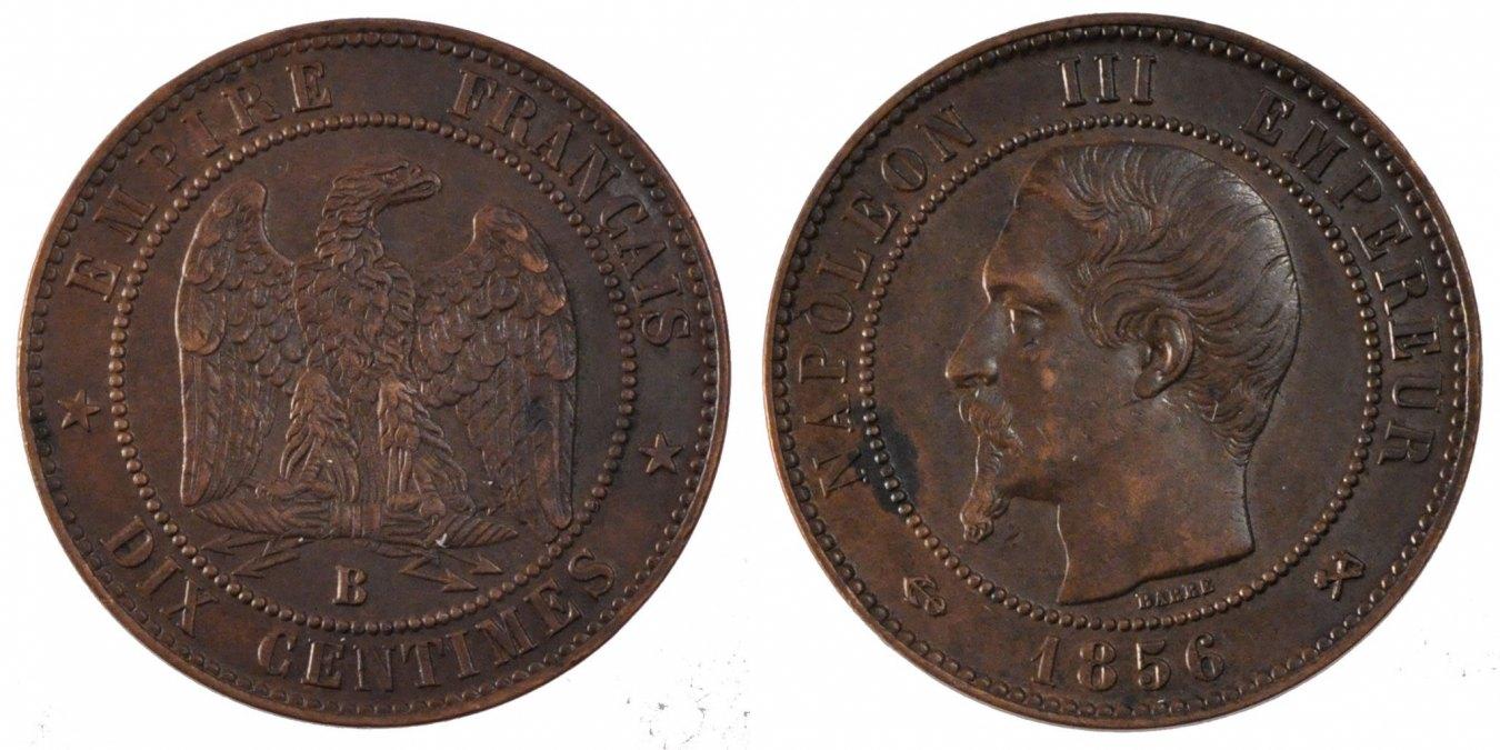 France 10 Centimes 1856 B Coin, Napoleon III, Napoléon III, Rouen AU(55 ...