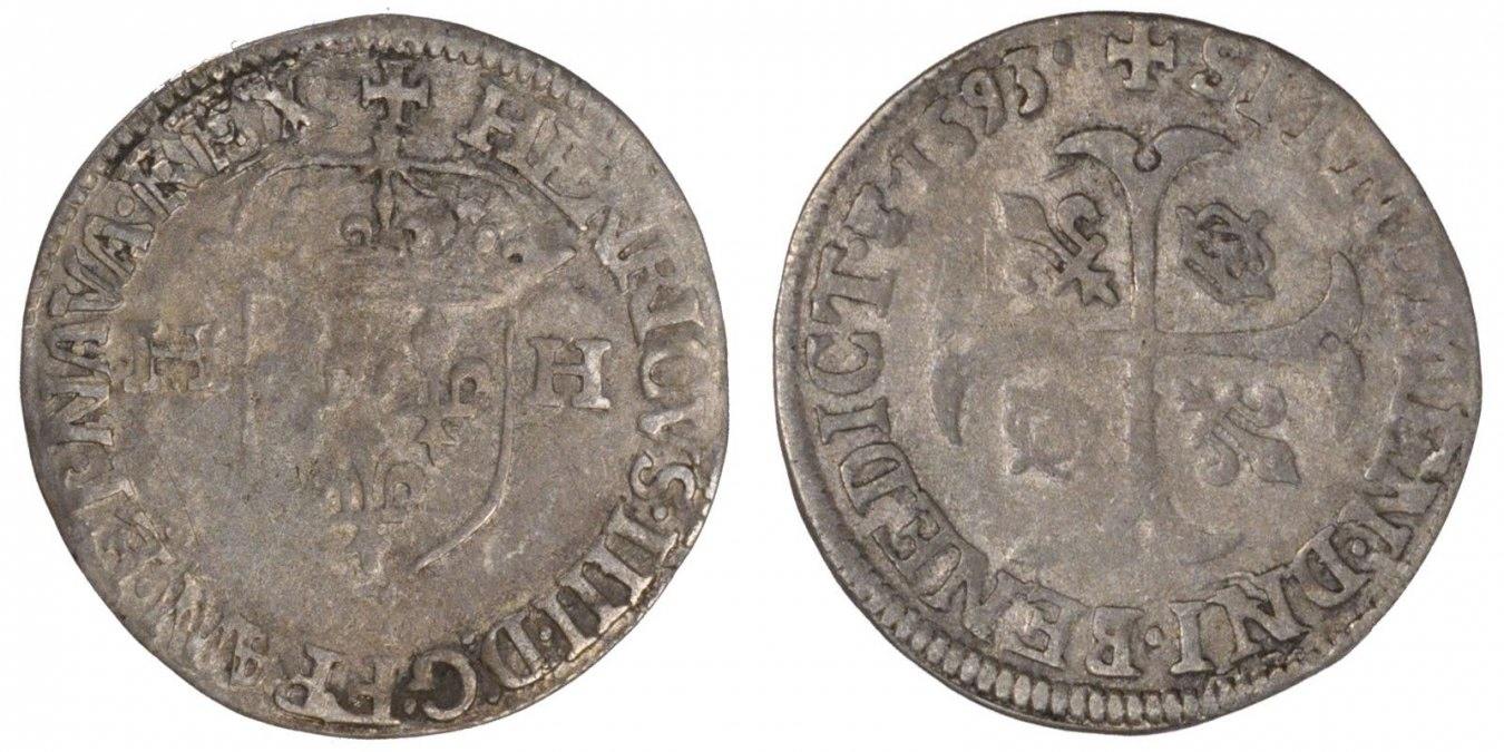 France Douzain 1593 Coin, Silver, Sombart:4420 VF(30-35) | MA-Shops
