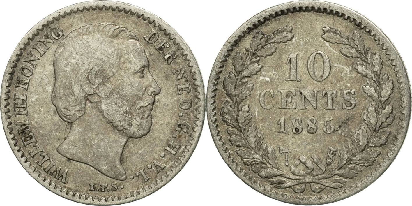 Netherlands 10 Cents 1885 Coin, William III, Silver, KM:80 EF(40-45) | MA-Shops