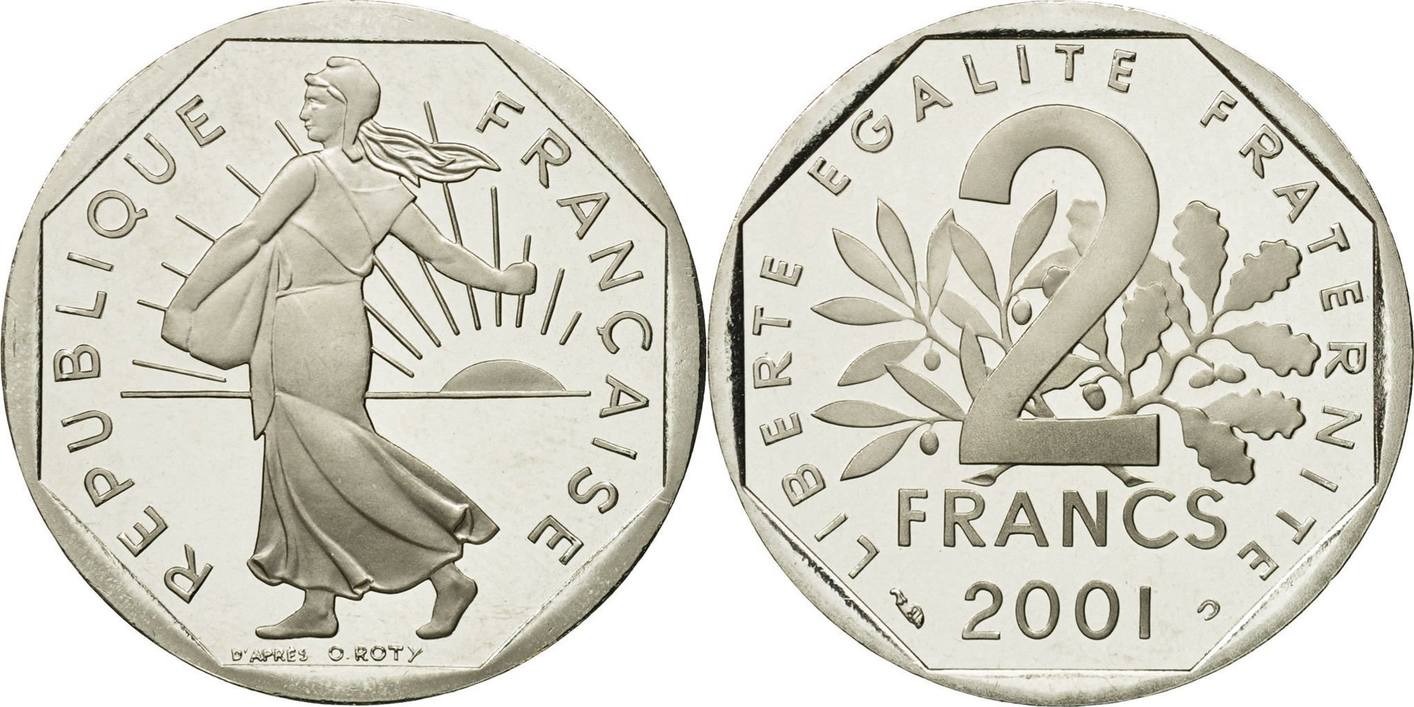 France 2 Francs 2001 Coin, Semeuse, Nickel, KM:942.2, Gadoury:547b MS ...