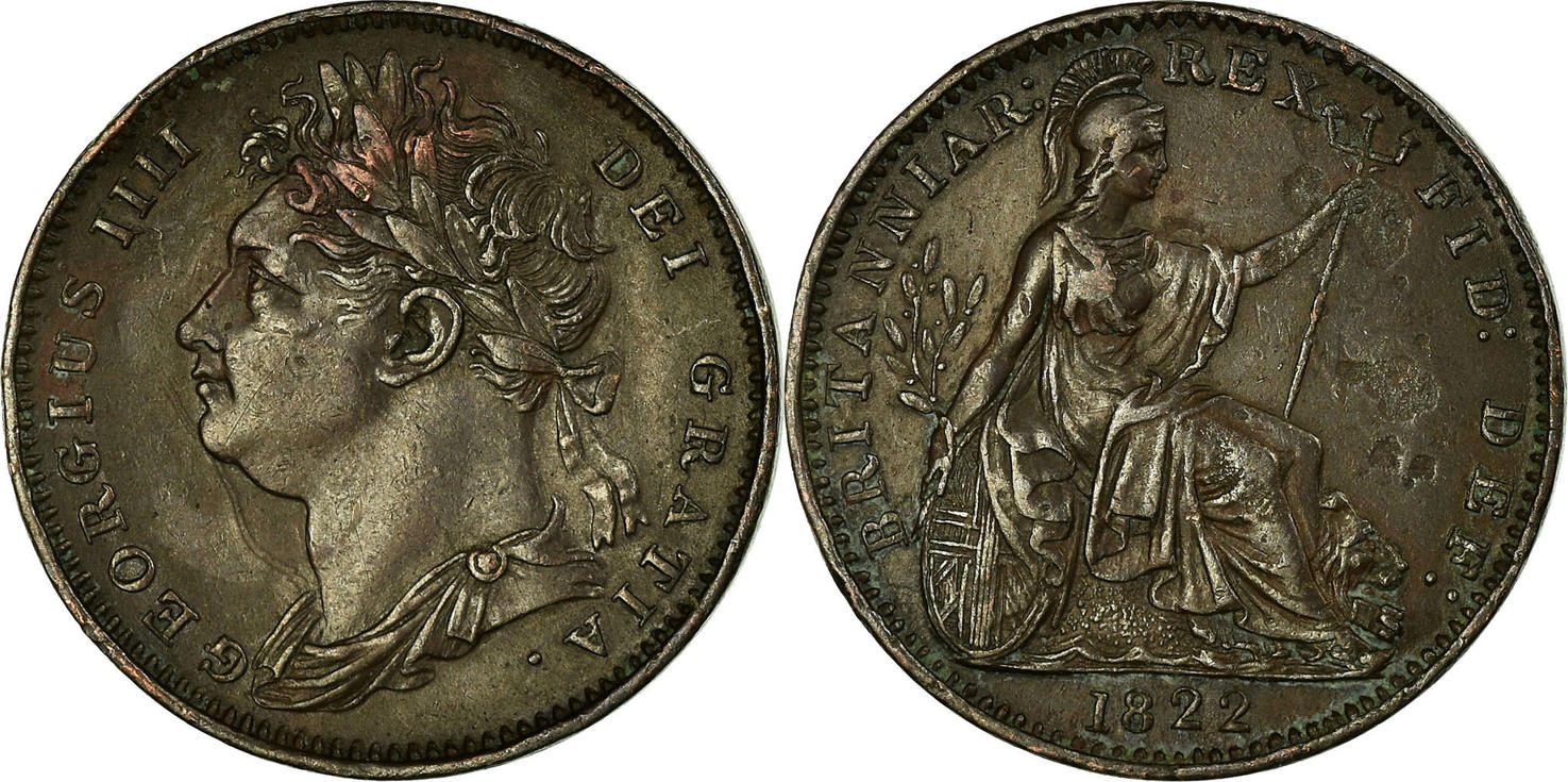 Great Britain Farthing 1822 Coin, George IV, Copper, KM:677 MS(63) | MA ...