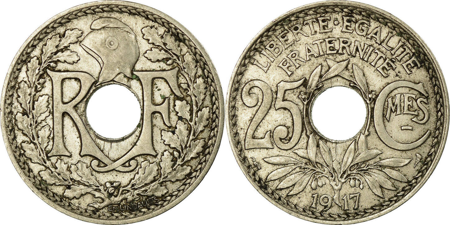 France 25 Centimes 1917 Coin, Lindauer, Nickel, KM:867 EF(40-45) | MA-Shops