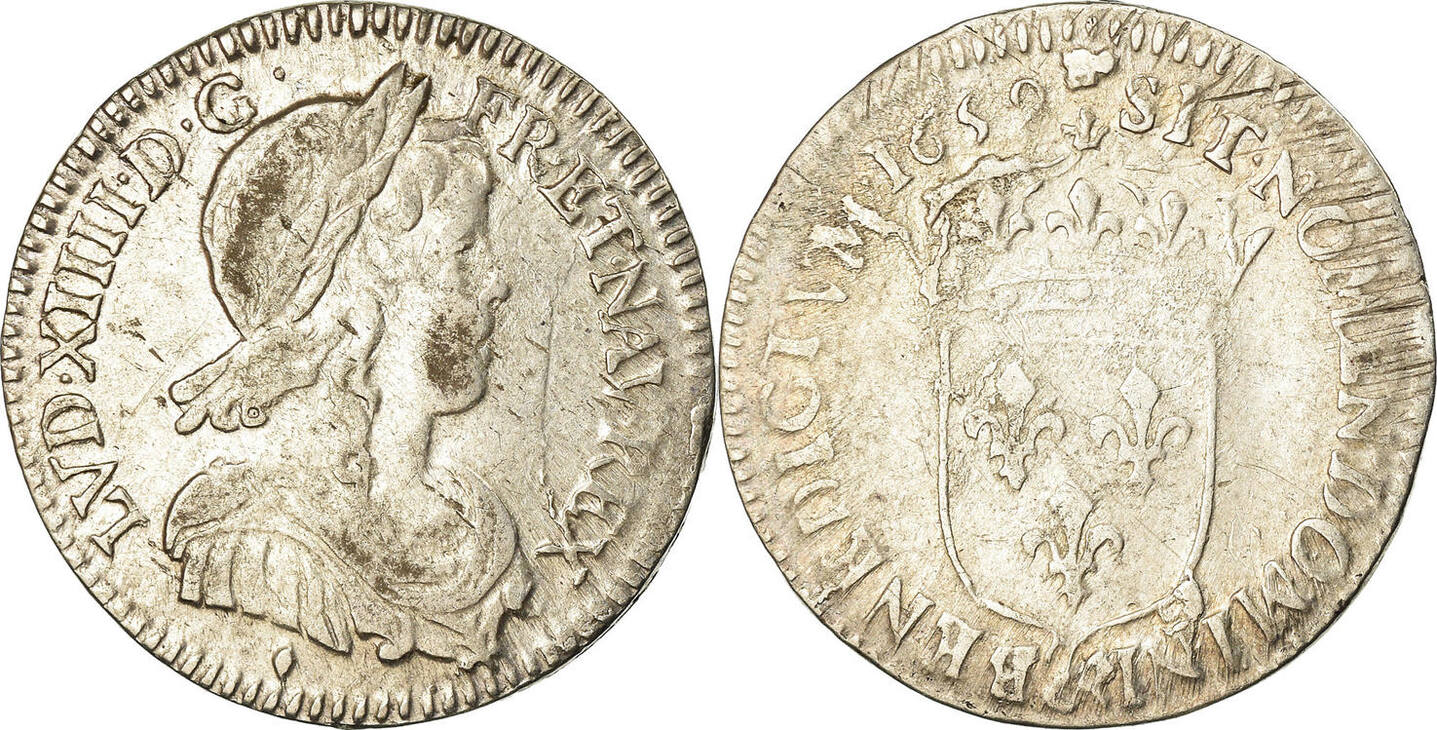 France 1/12 ECU, 10 Sols 1659 Aix Coin, Louis XIV, 1/12 Écu à la mèche ...