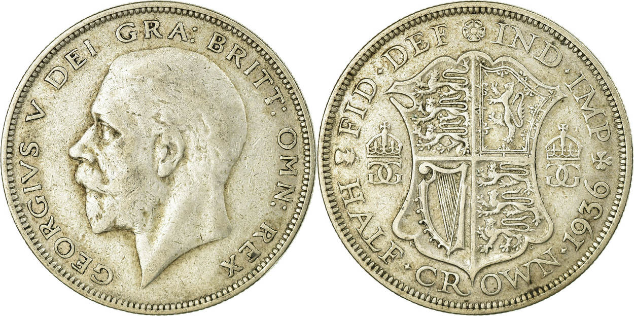 Great Britain 1/2 Crown 1936 Coin, George V, Silver, KM:835 VF(30-35 ...