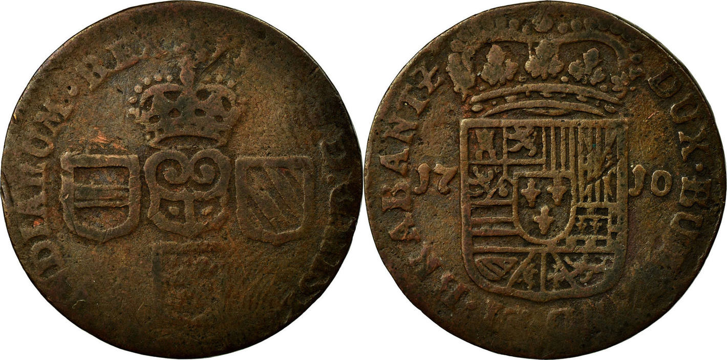 Spanish Netherlands Liard 1710 Antwerp Coin, NAMUR, Philip V of Spain ...