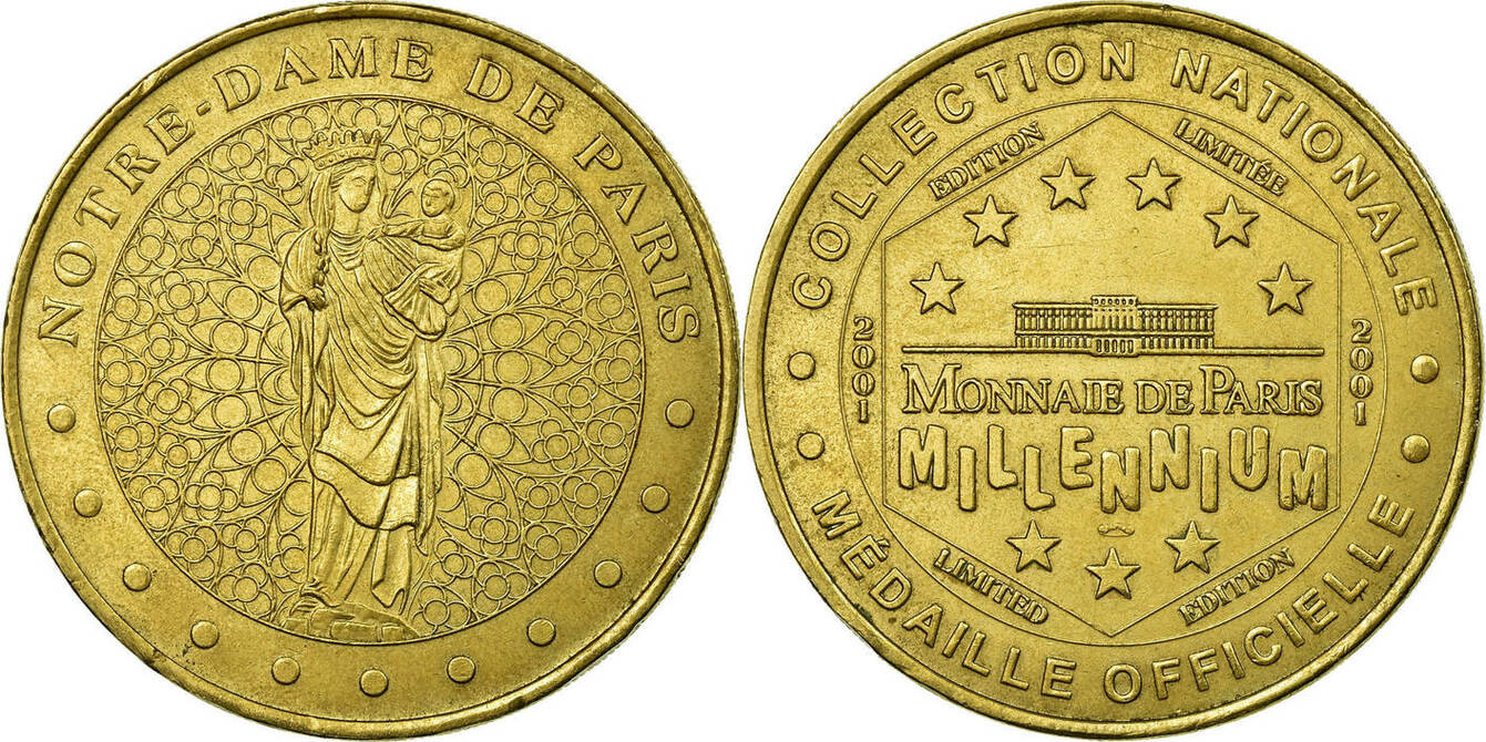 France 2001 Tourist Token, Paris - Cathédrale notre Dame - Vierge à EF ...