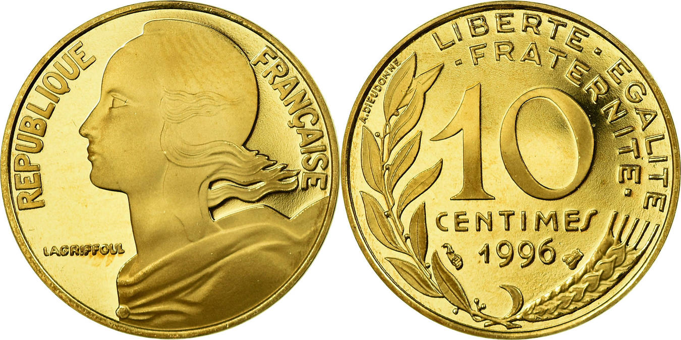 France 10 Centimes 1996 Paris Coin, Marianne, Paris, Proof MS(65-70 ...