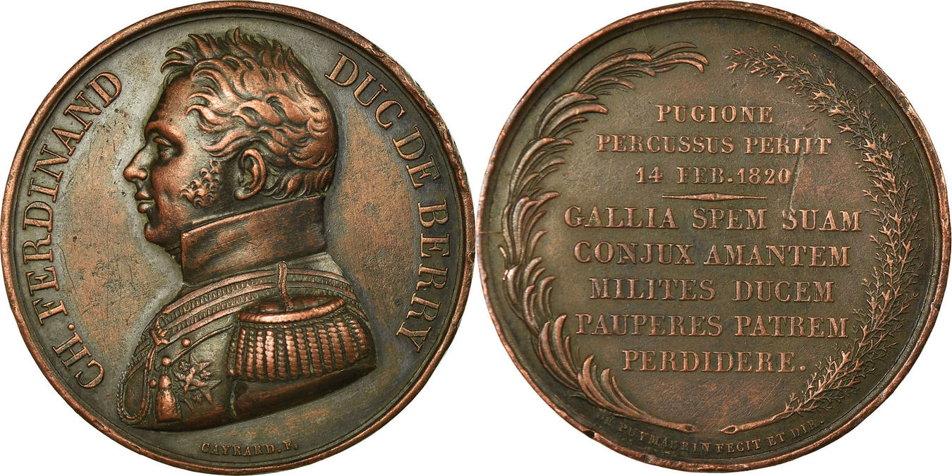 France Medal 1820 Charles Ferdinand Duc de Berry, Gayrard, Copper AU(55 ...