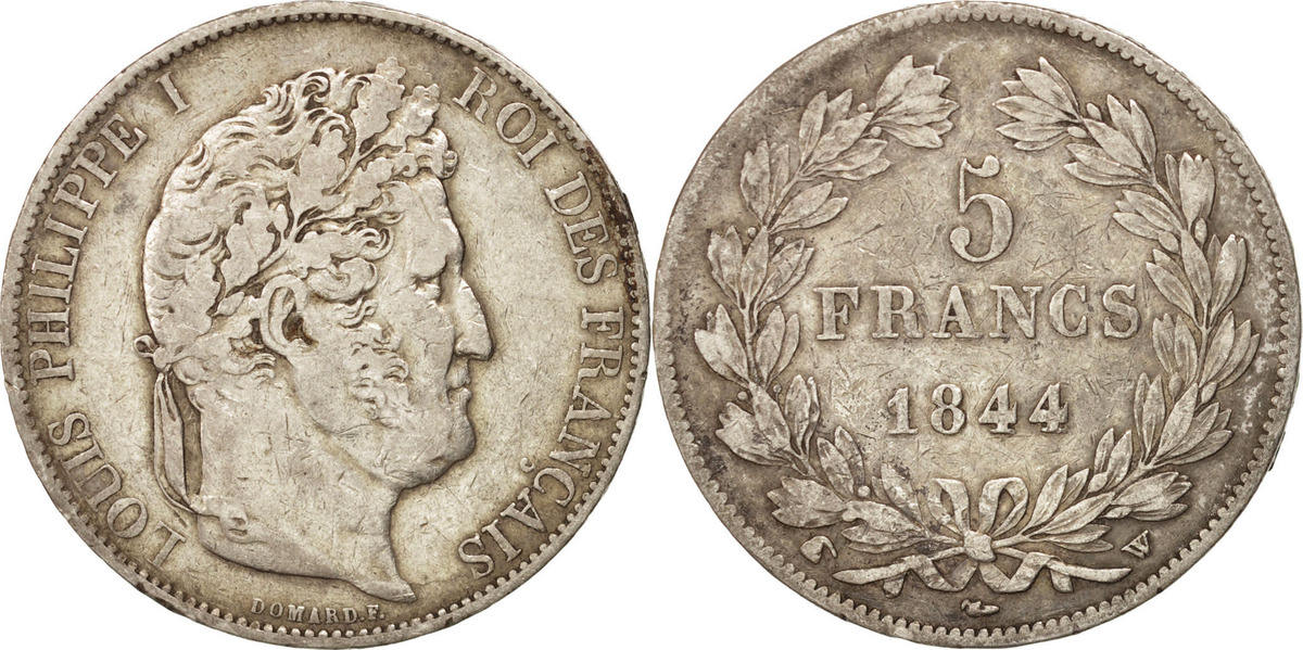France 5 Francs 1844 W Coin, Louis-Philippe, Lille, Silver VF(30-35 ...