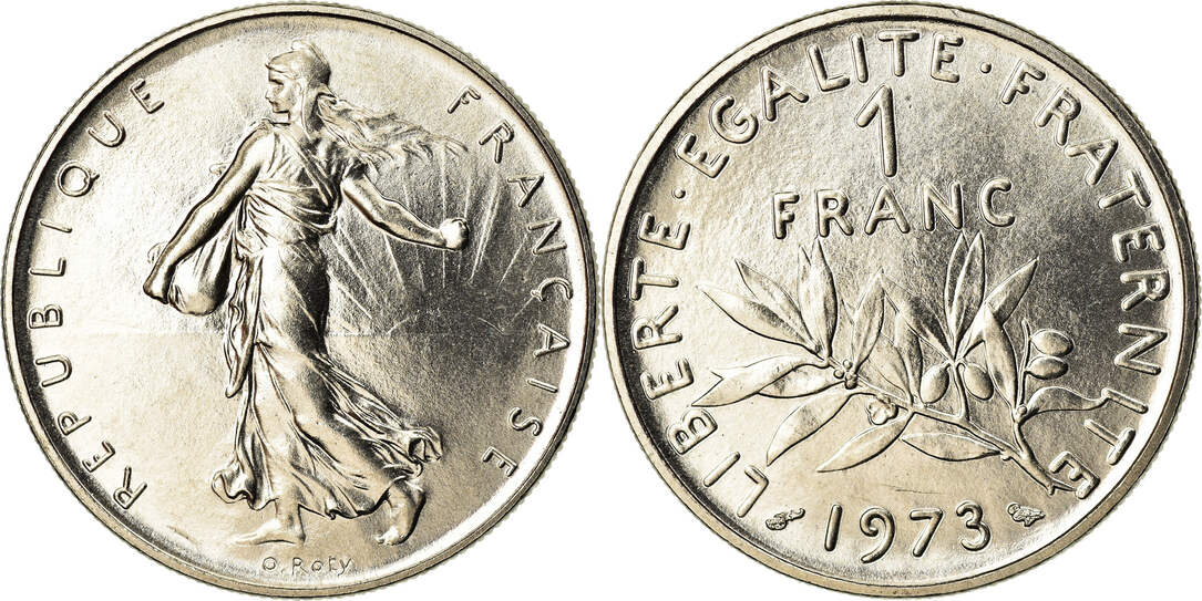 France Franc 1973 Paris Coin, Semeuse, Paris, FDC, Nickel, KM:925.1 MS ...