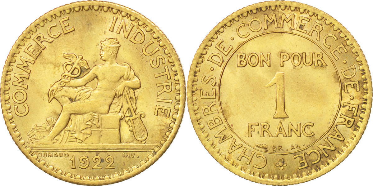 France Franc 1922 Paris Coin, Chambre de commerce, Paris MS(60-62) | MA ...