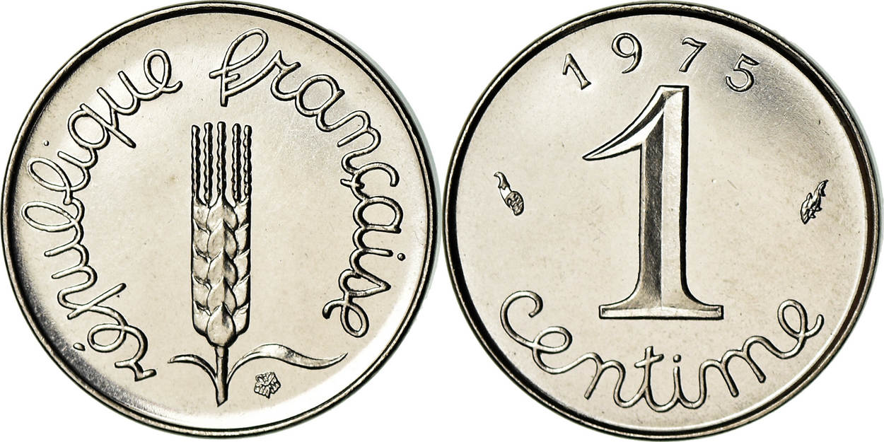 France Centime 1975 Paris Coin, Épi, Paris, Stainless Steel, KM:928 MS ...