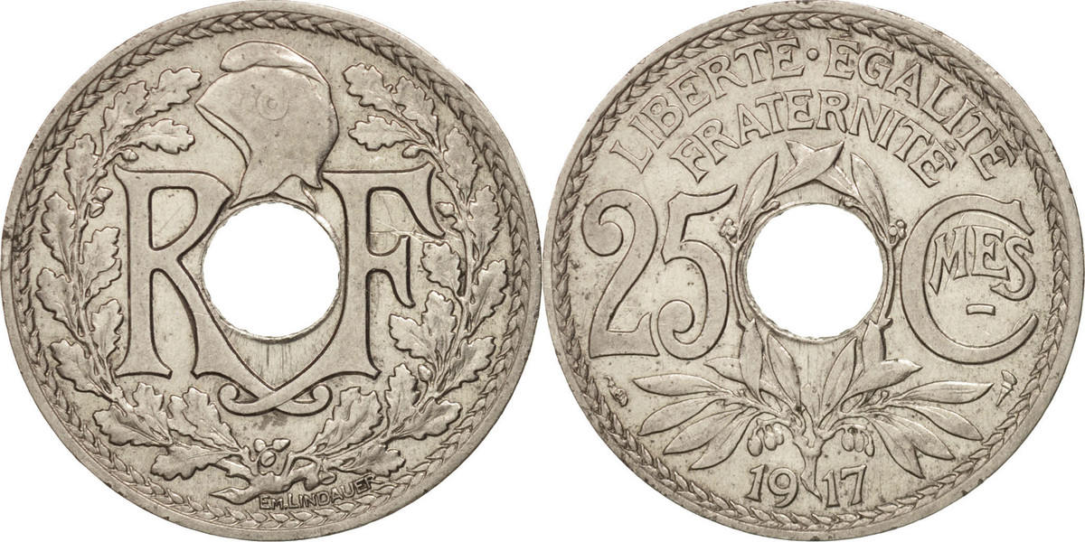 France 25 Centimes 1917 Coin, Lindauer, Nickel, KM:867 AU(50-53) | MA-Shops