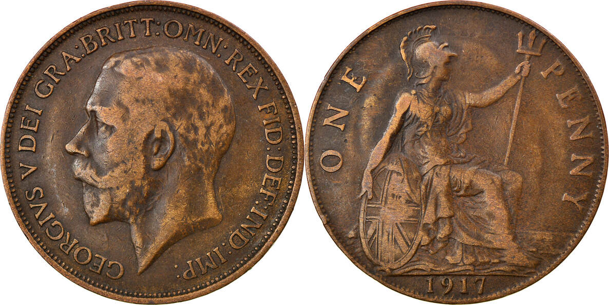 Great Britain Penny 1917 Coin, George V, Bronze, KM:810 EF(40-45) | MA ...