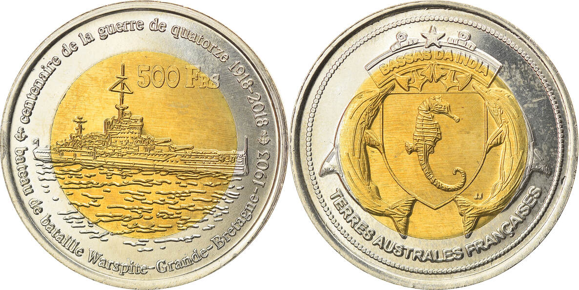 France 500 Francs 2018 Coin, Bassas da India, Bi-Metallic MS(63) | MA-Shops