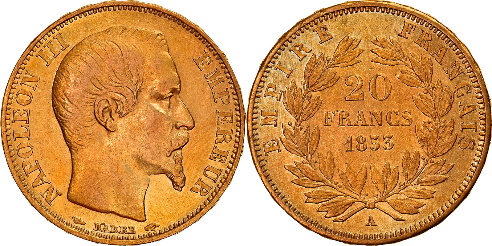 France 20 Francs 1853 A Coin, Napoleon III, Napoléon III, Paris AU(50 ...