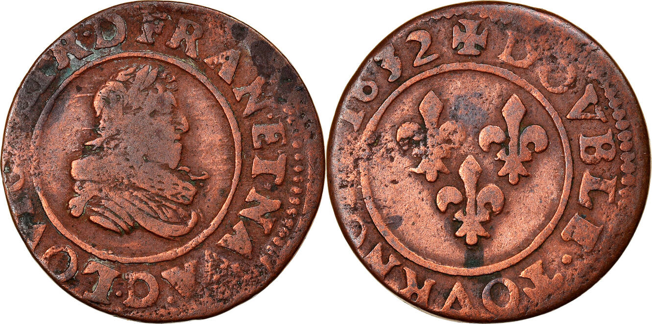 France Double Tournois 1632 Lyon Coin, Lyon, Copper VF(30-35) | MA-Shops