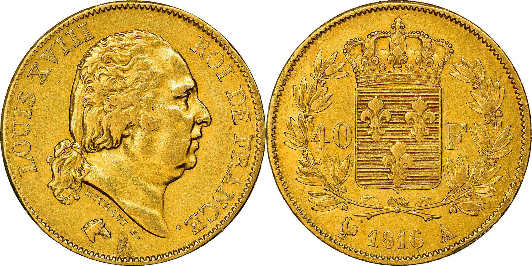 France 40 Francs 1816 A Coin, Louis XVIII, Louis XVIII, Paris, Gold EF(40-45) | MA-Shops
