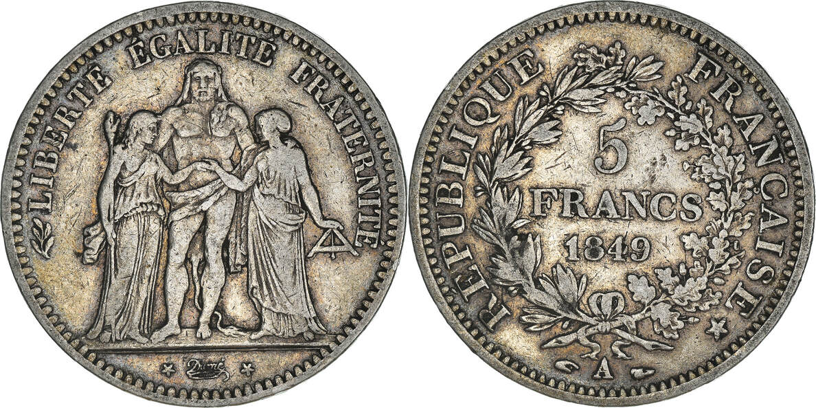 France 5 Francs 1849 A Coin, Hercule, Paris, Silver, KM:756.1 VF(30-35 ...