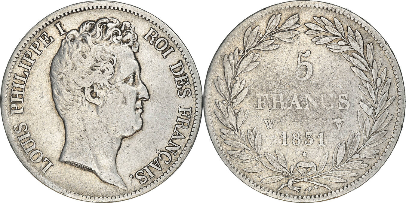 France 5 Francs 1831 W Coin, Louis-Philippe, Lille, Tranche en relief ...