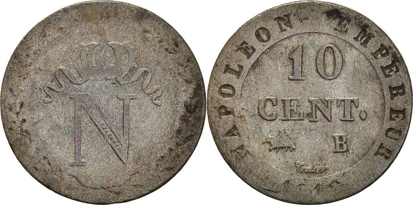 France 10 Centimes 1810 B Coin, Napoléon I, Rouen, Billon VF(30-35 ...