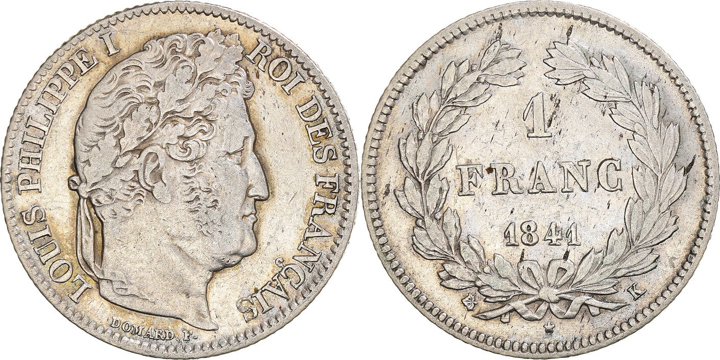 France Franc 1841 K Coin, Louis-Philippe, Bordeaux, Silver, KM:748.7 EF ...