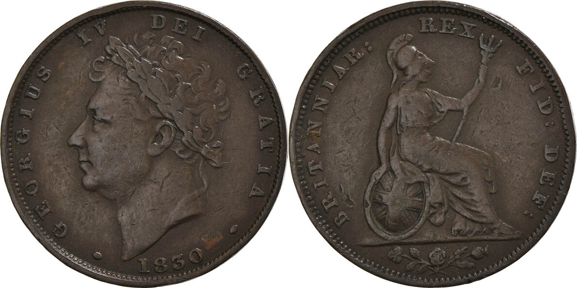 Great Britain Farthing 1830 London Coin, George IV, London, Copper VF ...