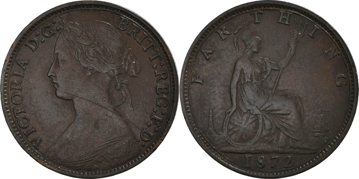 Great Britain Farthing 1872 Coin, Victoria, Bronze, KM:747.2 EF(40-45 ...