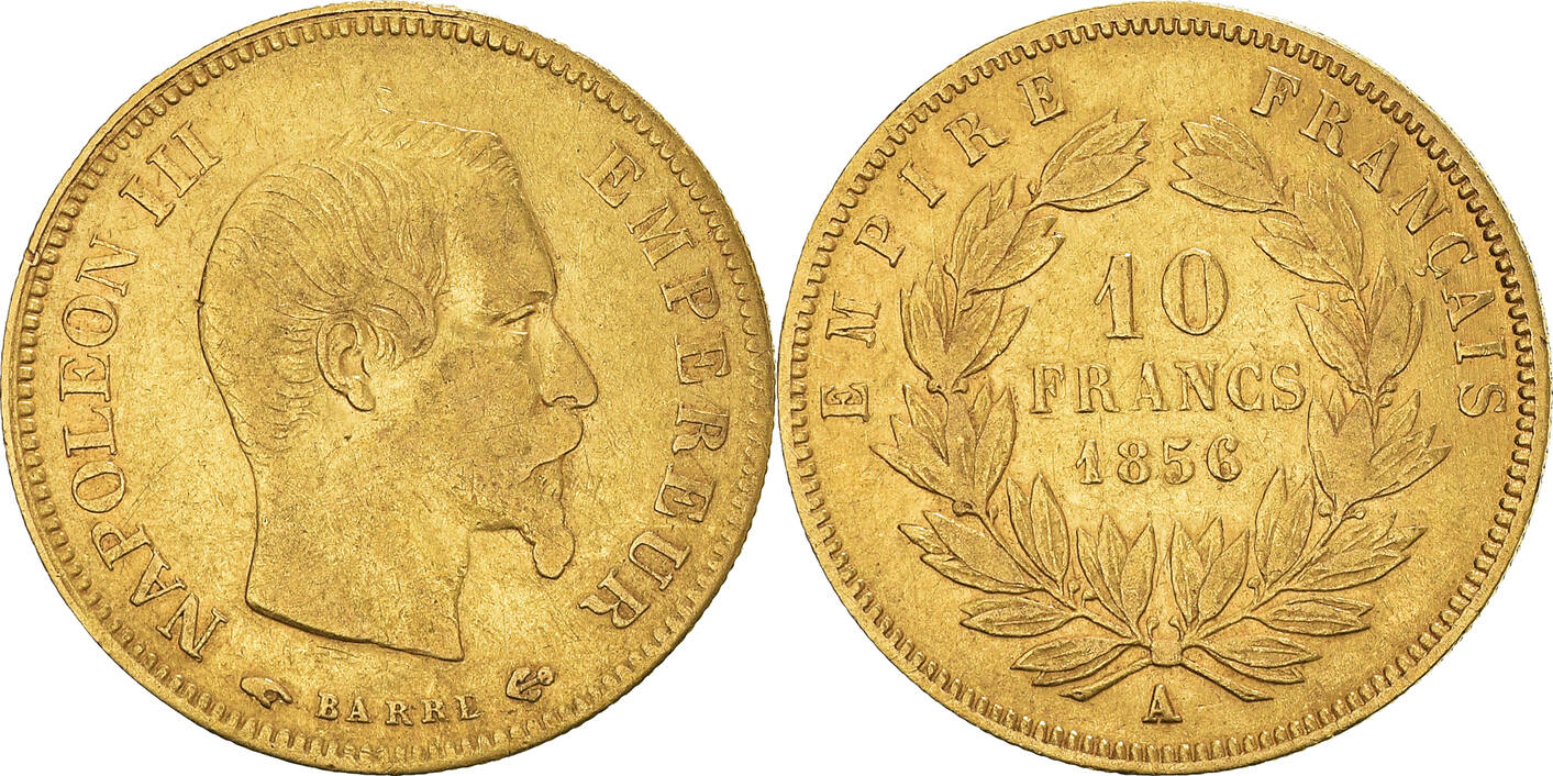 France 10 Francs 1856 A Coin, Napoleon III, Paris, Gold, KM:784.3 VF(30 ...