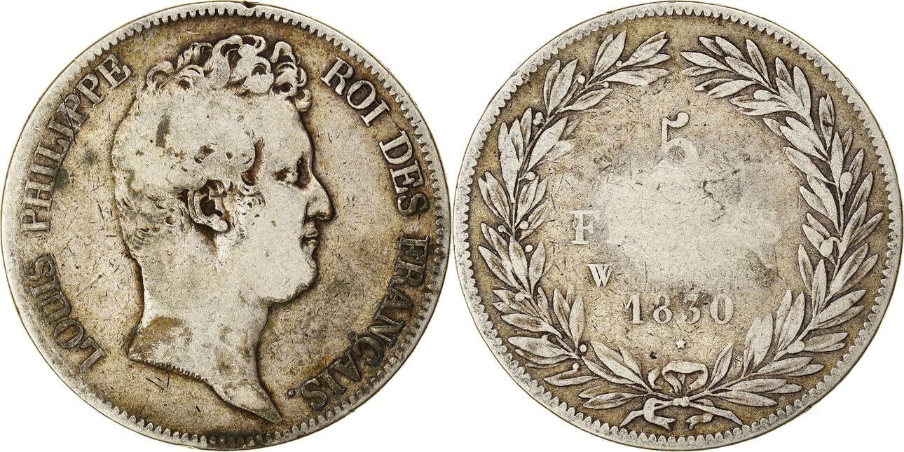 France 5 Francs 1830 W Coin, Louis-Philippe, Lille, Sans le I F(12-15) | MA-Shops