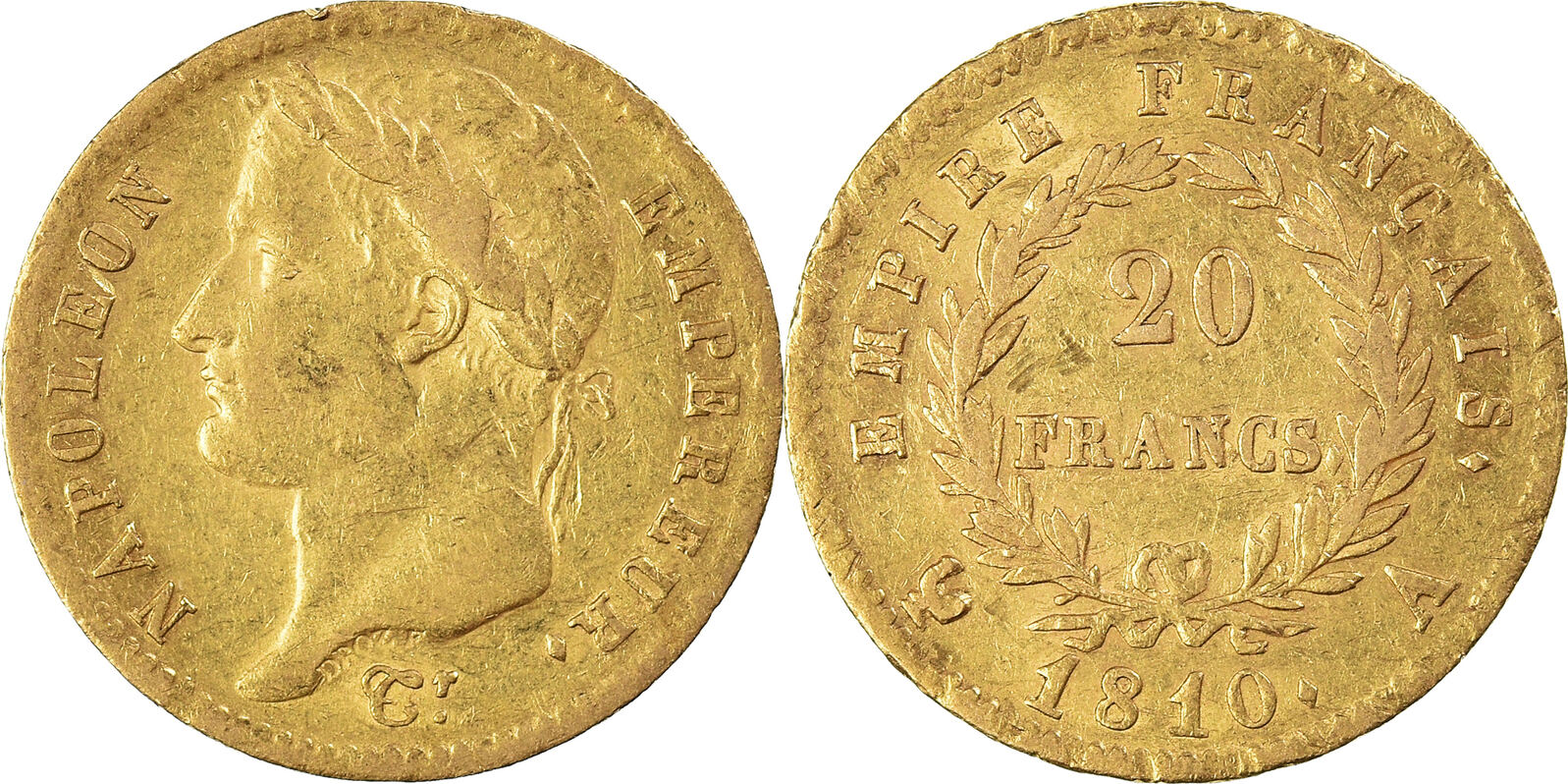 France 20 Francs 1810 A Coin, Napoléon I, Paris, Gold, KM:695.1 VF(30 ...