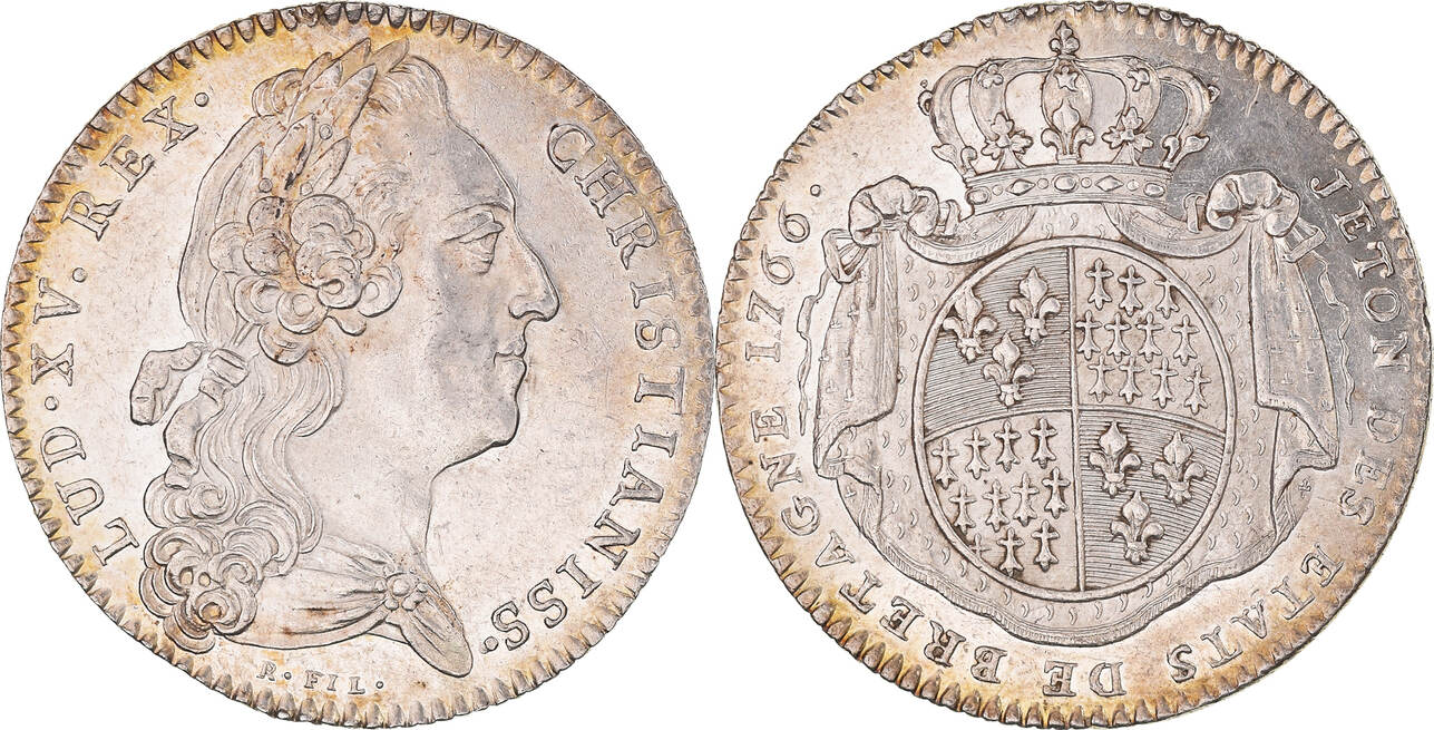 France Token 1766 Royal, États de Bretagne, Rennes, Silver AU(55-58 ...