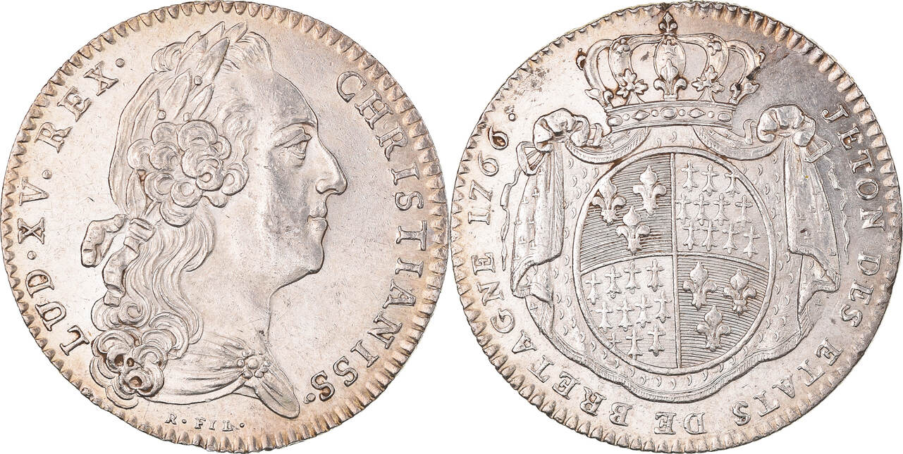 France Token 1766 Royal, États de Bretagne, Rennes, Silver AU(55-58 ...