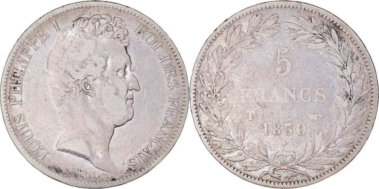France 5 Francs 1830 T Coin, Louis-Philippe, Nantes, Silver VF(20-25 ...