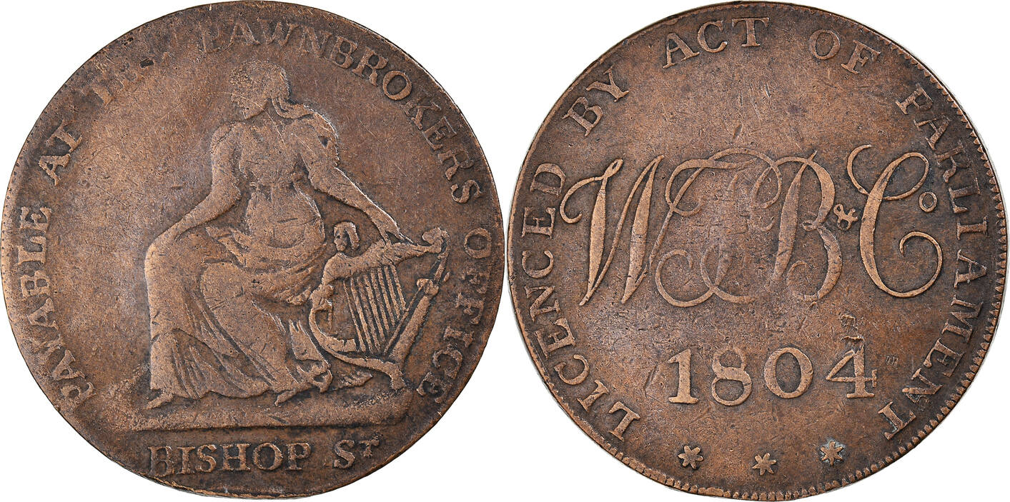 Ireland Halfpenny Token 1804 Dublin Coin, Dublin, Copper VF(30-35) | MA ...
