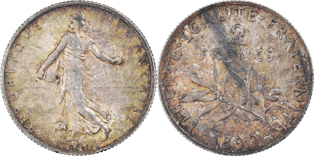 France 2 Francs 1899 Paris Coin, Semeuse, Paris, Silver, KM:845.1 AU(50 ...