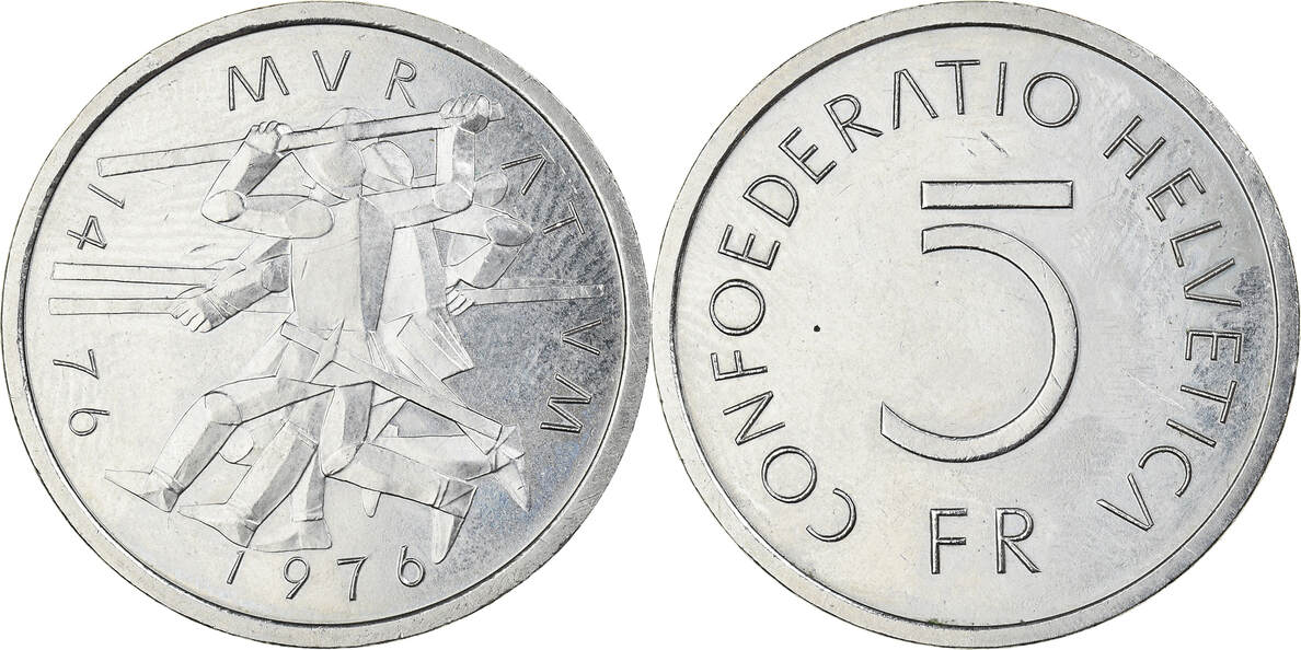 Switzerland 5 Francs 1976 Coin, Bataille de Morat, Copper-nickel MS(60 ...