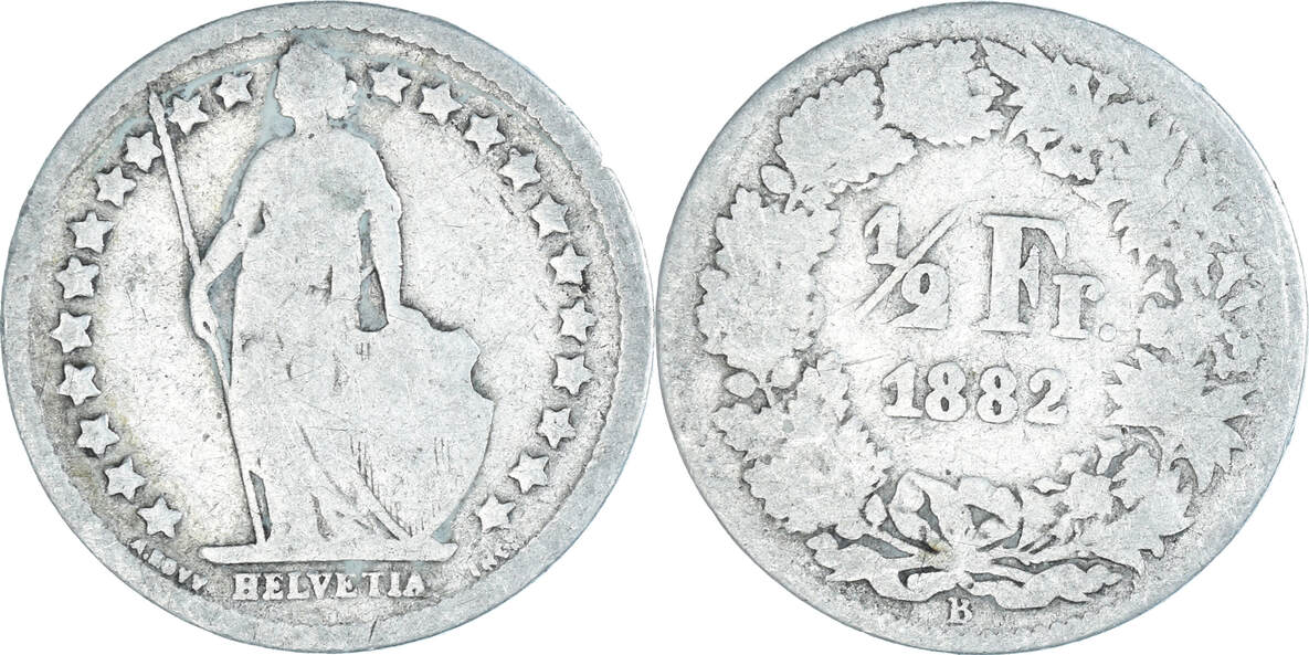 Switzerland 1/2 Franc 1882 B Coin, Bern, Silver, KM:23 F(12-15) | MA-Shops