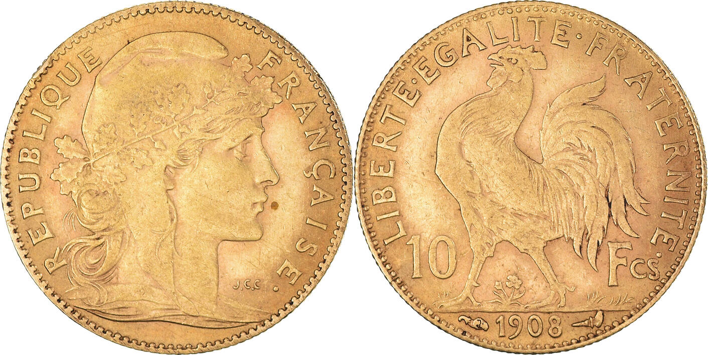 France 10 Francs 1908 Paris Coin, Marianne, Paris, Gold, KM:846 EF(40 ...