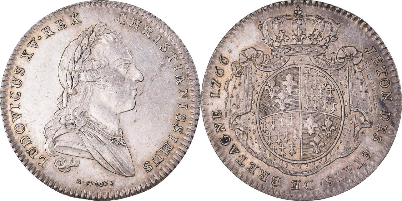 France Token 1766 Royal, États de Bretagne, Rennes, Silver AU(55-58 ...