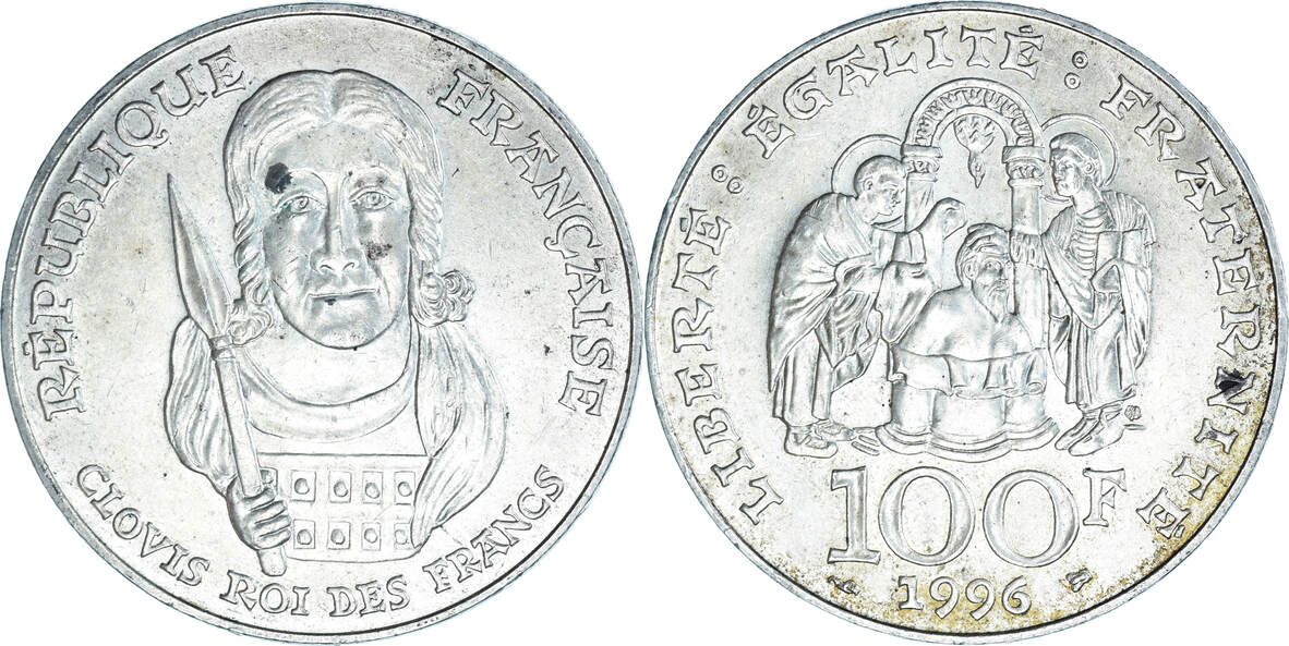 France 100 Francs 1996 Coin, Clovis, Silver, KM:1180, Gadoury:953 AU(50 ...