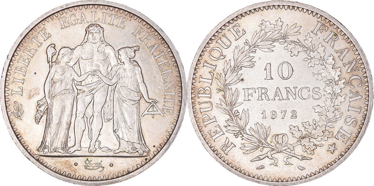 France 10 Francs 1972 Paris Coin, Hercule, Paris, Silver, KM:932 MS(60 ...