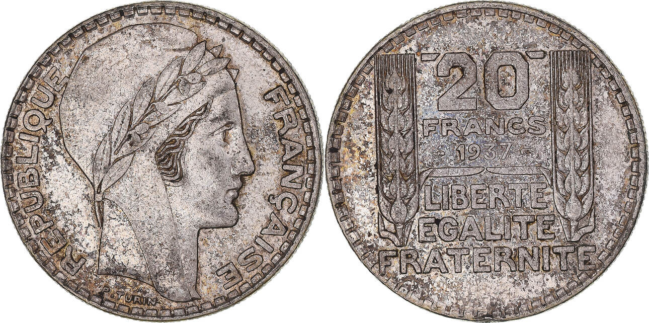France 20 Francs 1937 Paris Coin, Turin, Paris, Silver, KM:879 AU(50-53 ...