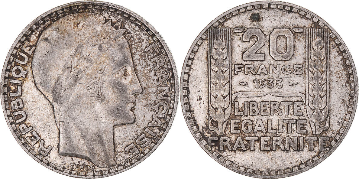 France 20 Francs 1933 Paris Coin, Turin, Paris, Rameaux longs, Silver ...