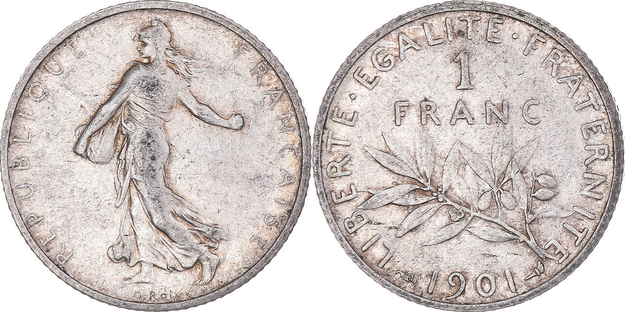 France Franc 1901 Paris Coin, Semeuse, Paris, Silver, KM:844.1, Le AU(55-58) | MA-Shops