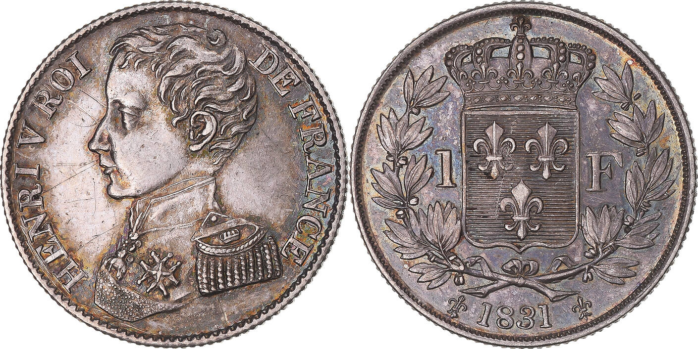 France Franc 1831 Paris Coin, Henri V, Paris, Silver, Gadoury:451 AU(55 ...