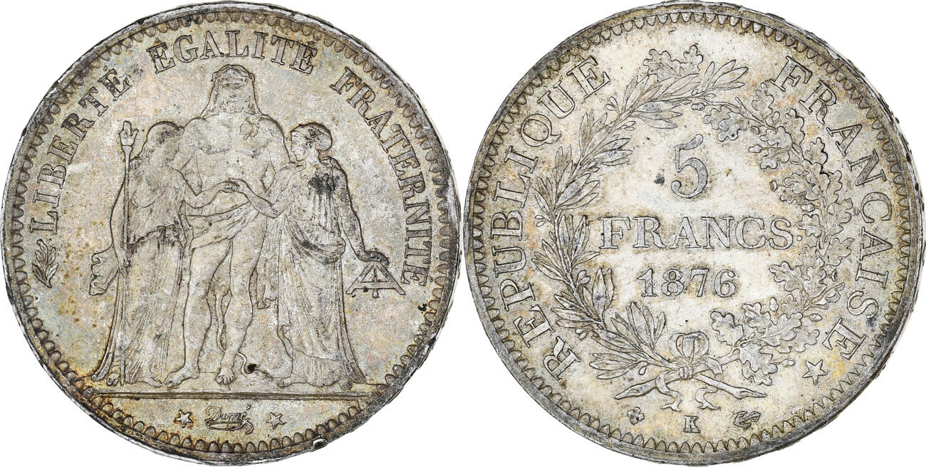 France 5 Francs 1876 K Coin, Hercule, Bordeaux, Silver, KM:820.2 AU(50 ...